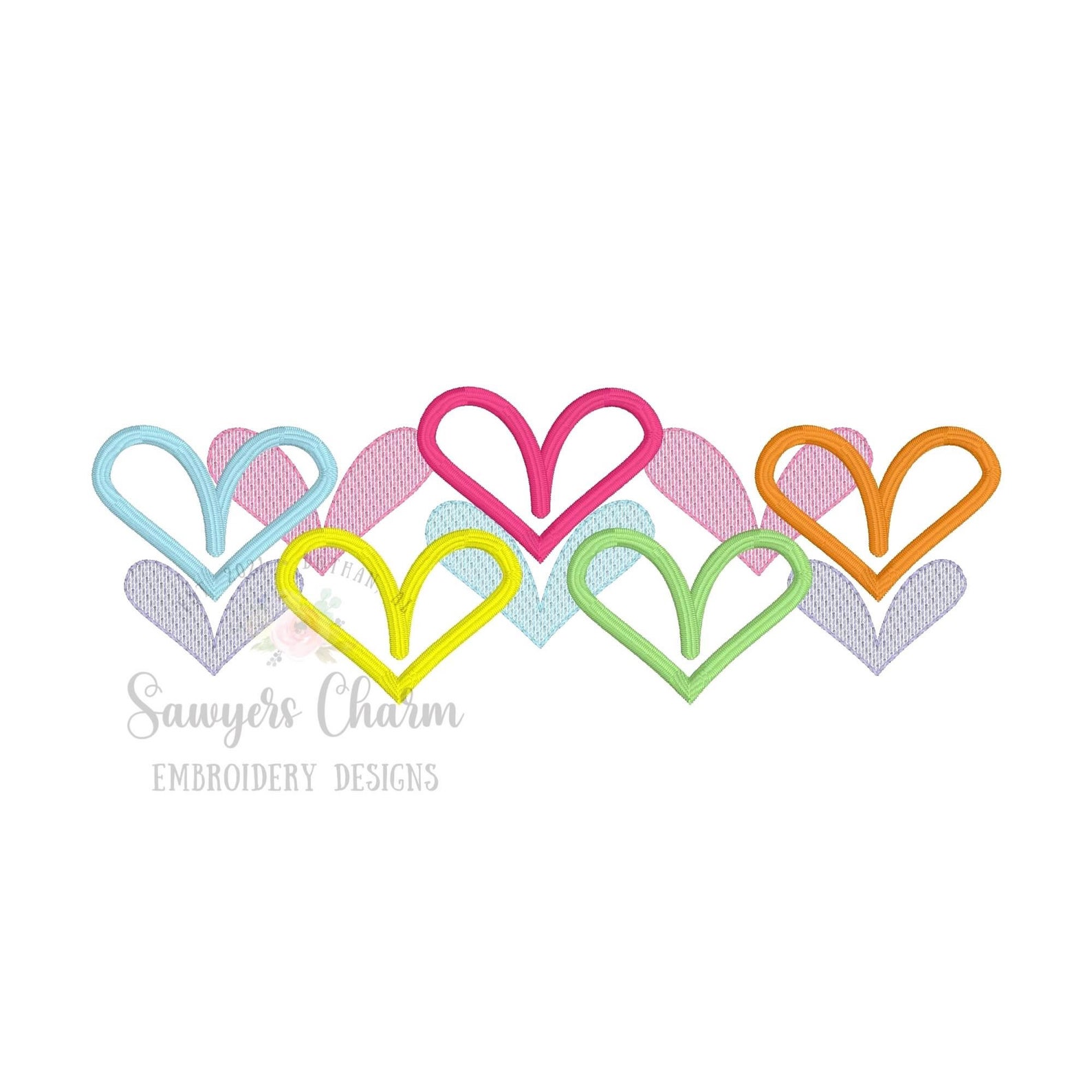 Overlapping Hearts Sketch Stitch and Satin Stitch Machine Embroidery ...