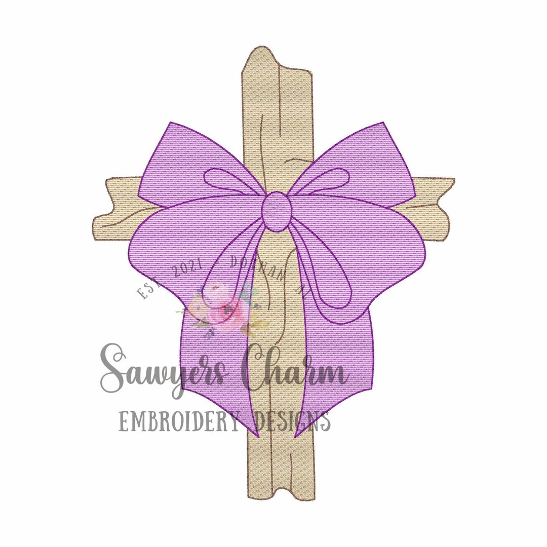 Cross With Coquette Bow Sketch Stitch Machine Embroidery Design File ...
