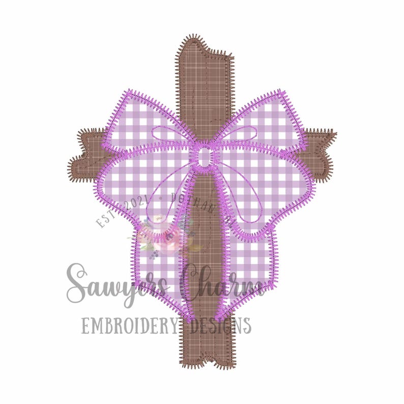 Cross With Coquette Bow Applique, Bean & Zig Zag Stitch, Machine ...