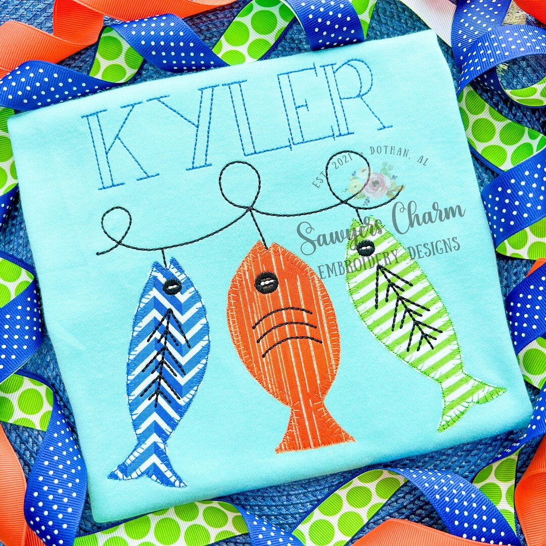 Fish Blanket Stitch Machine Applique Design Embroidery File, Fishing ...