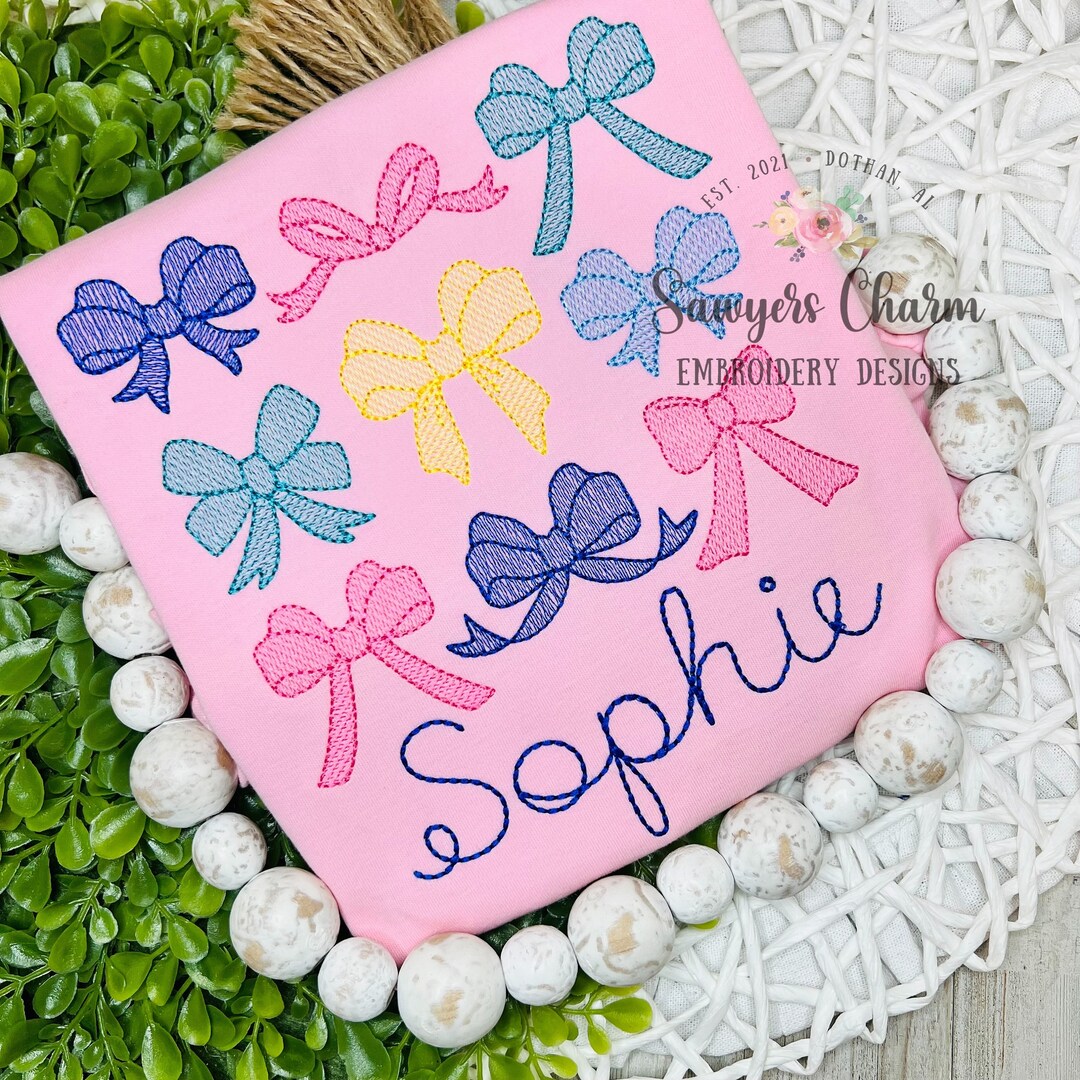 Grid of 9 Bows Sketch Stitch With Bean Stitch Details, Machine ...