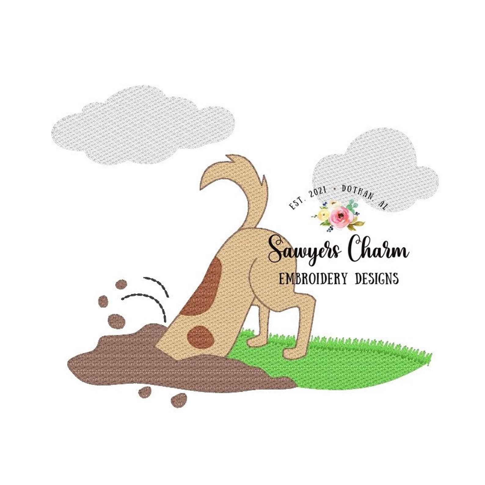 BUNDLE Puppy Dog Digging in Dirt/grass With & Without Bow, Bean Stitch ...