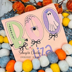 BOO Girl With Bows Sketch Stitch Machine Embroidery Design File, Fall ...
