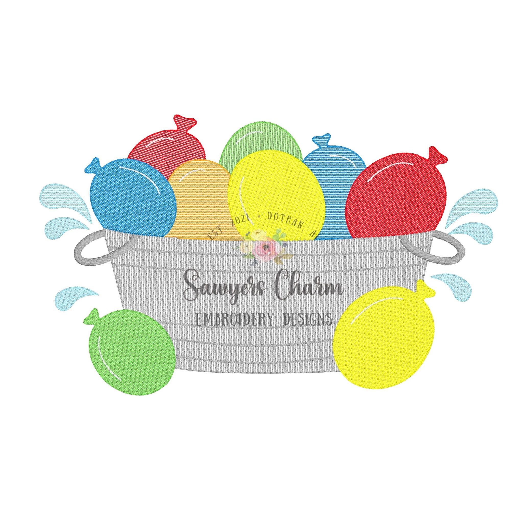 Water Balloons Bucket Sketch Stitch Machine Embroidery Design, Summer ...