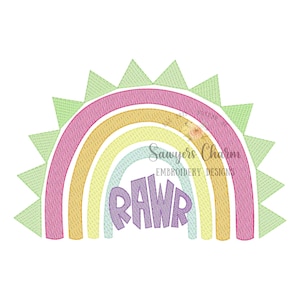 Dinosaur Rainbow RAWR Sketch Stitch Machine Embroidery Design File ...
