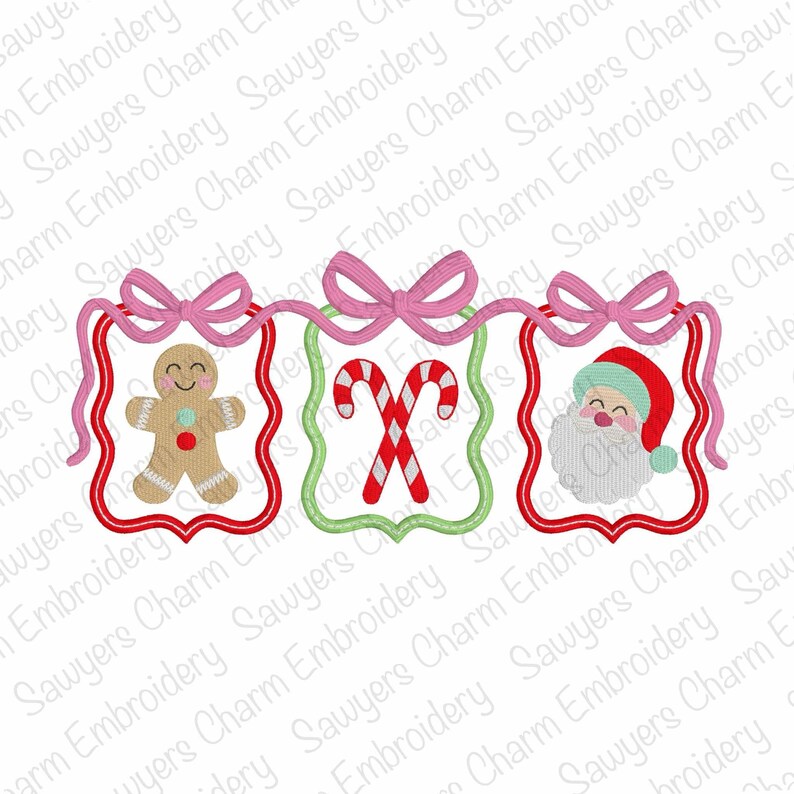 Coquette Bows Christmas Frames Trio Satin Stitch Machine Embroidery ...