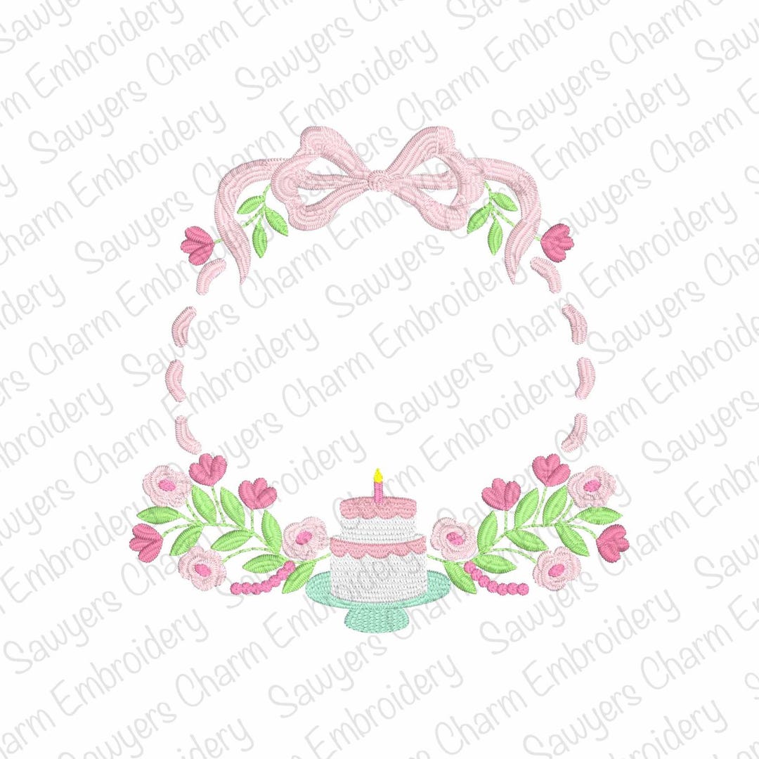 Floral Birthday Monogram Frame, Satin Stitch/fill Stitch Machine ...