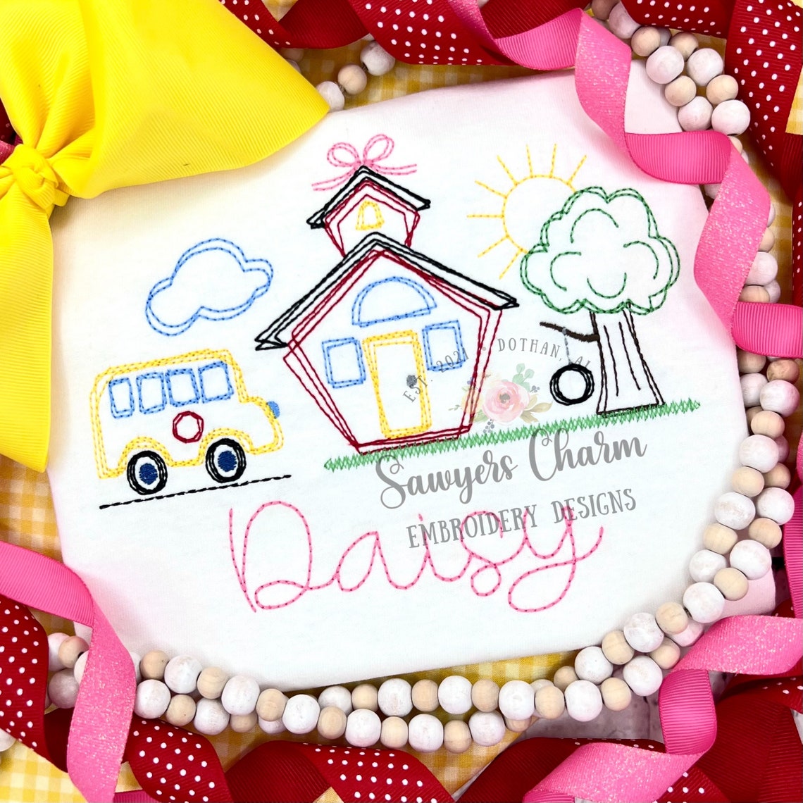 Squiggly Back to School Bus, School House, Tree With Swing Trio Bean ...