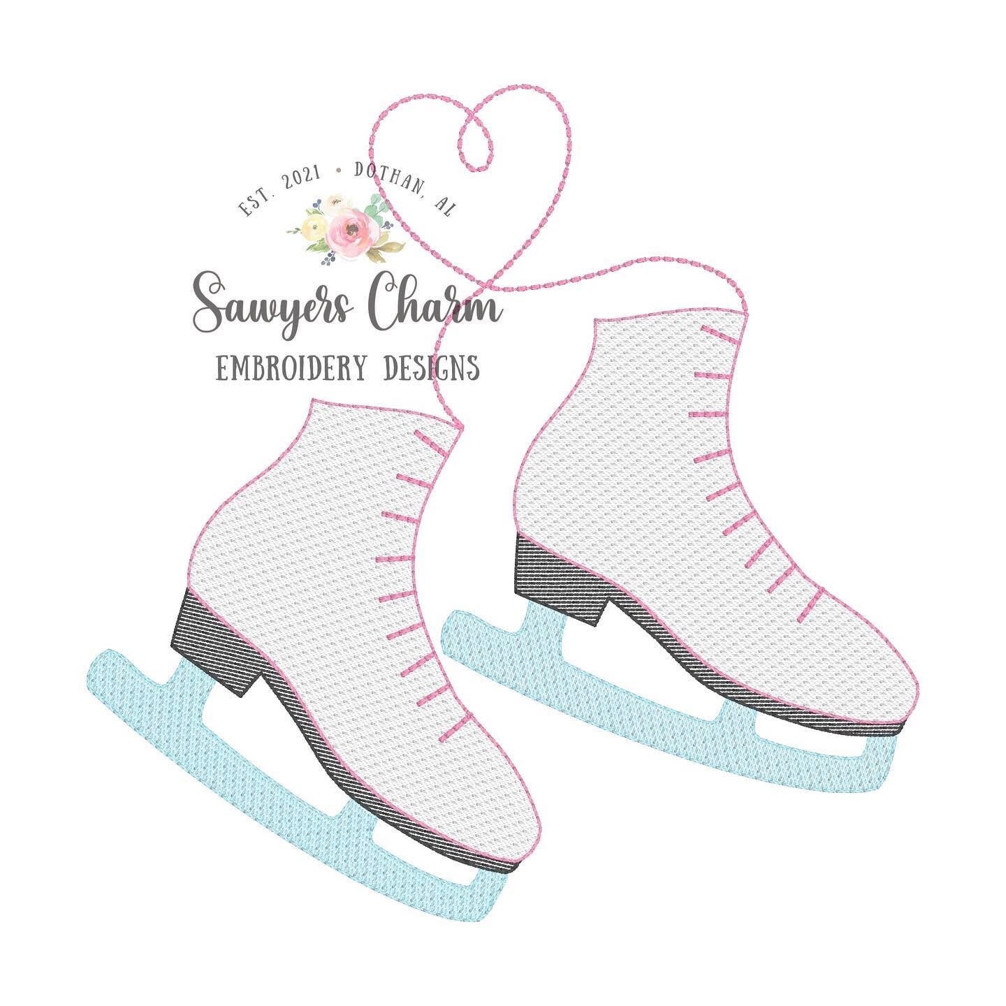 Ice Skates With Heart Strings Sketch Stitch Machine Embroidery Design ...