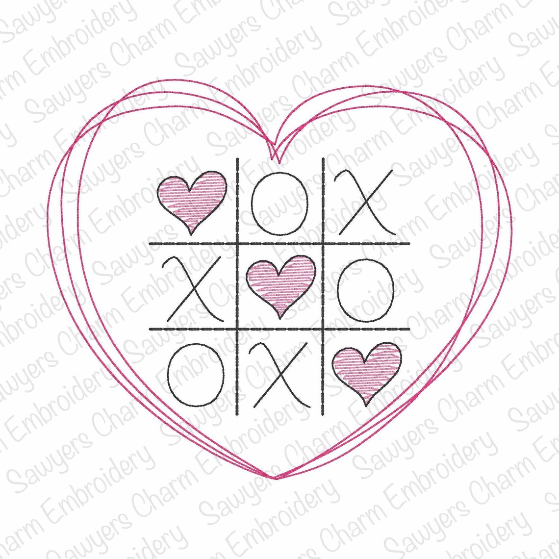 Valentine's Day Heart Frame Tic Tac Toe Bean Stitch Machine Embroidery ...