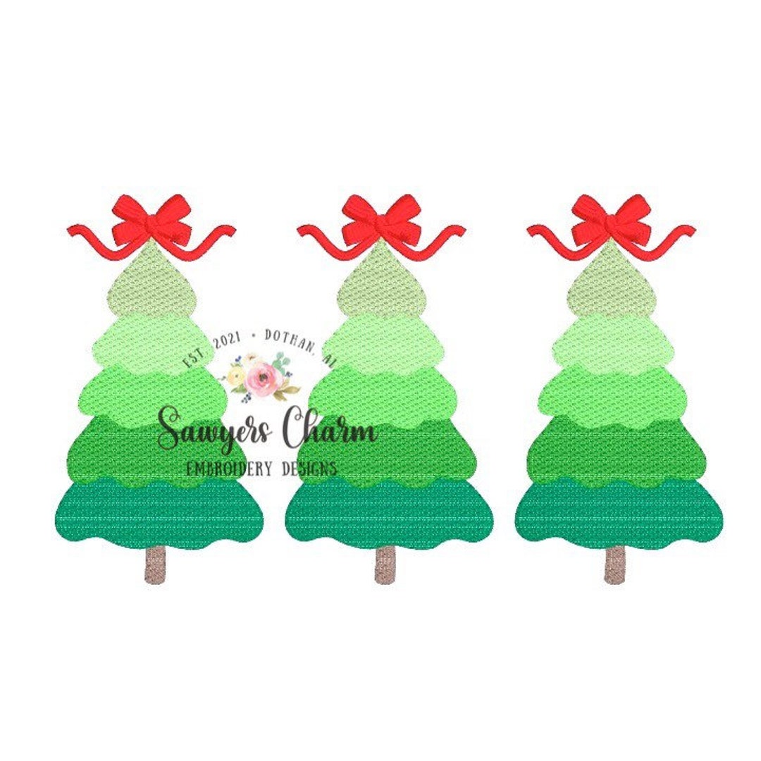 BUNDLE Christmas Trees Trio With Bows & Star Sketch Stitch Machine ...