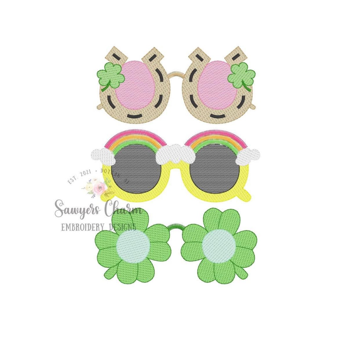 St. Patrick's Day Sunglasses Trio, Sketch Stitch Machine Embroidery ...