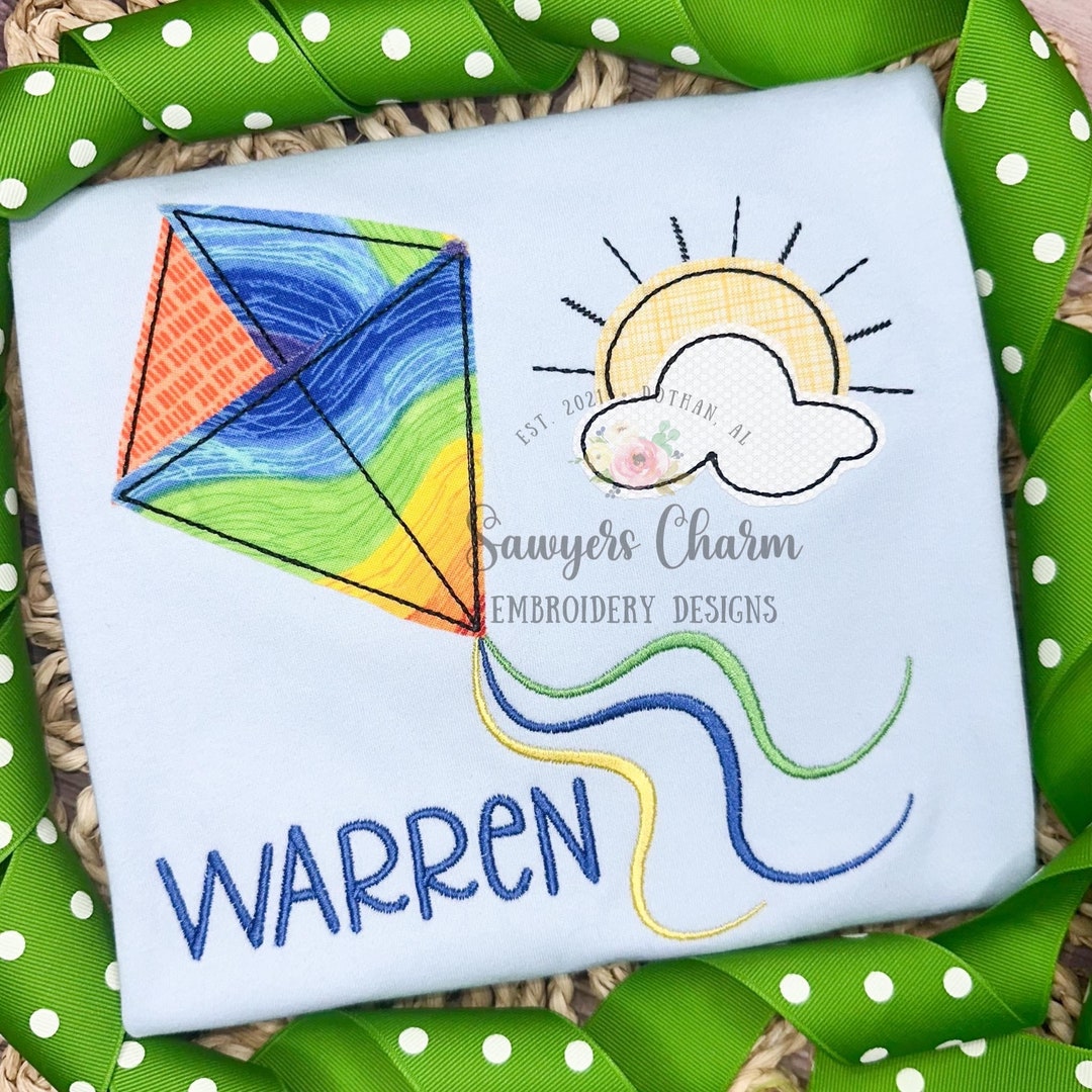 BUNDLE Kite With Streamers With Cloud and Sunshine Bean Stitch/zig Zag ...