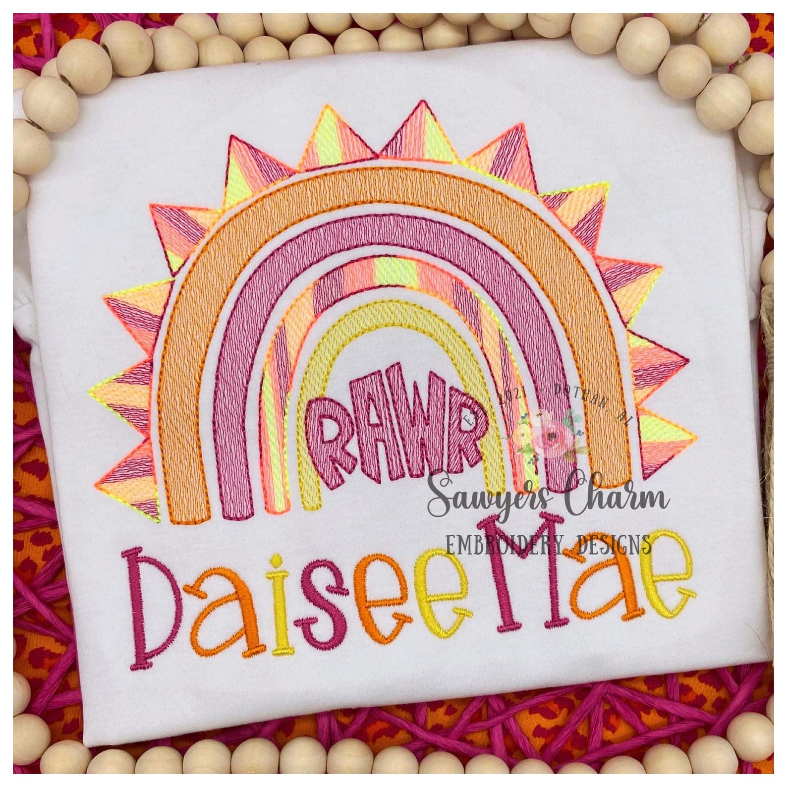 Dinosaur Rainbow RAWR Sketch Stitch Machine Embroidery Design - Etsy