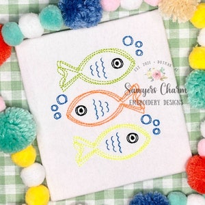 BUNDLE Squiggly Fish in Water With Bubbles Trio With/without Bows, Bean Stitch Machine ...