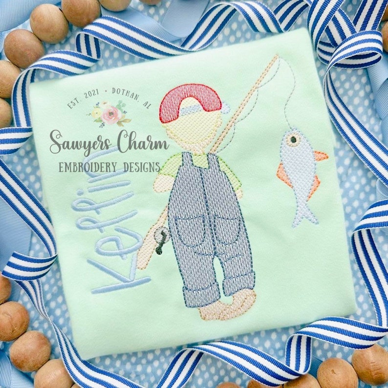 Little Boy Fishing Sketch Stitch Machine Embroidery Design - Etsy