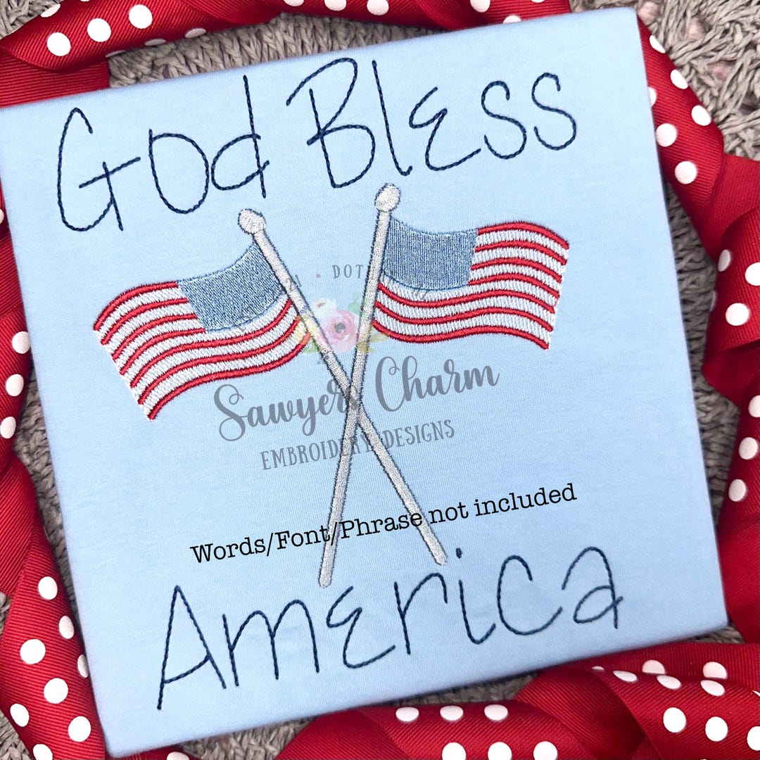 Crossed Double American Flags, Satin Stitch Machine Embroidery Design ...
