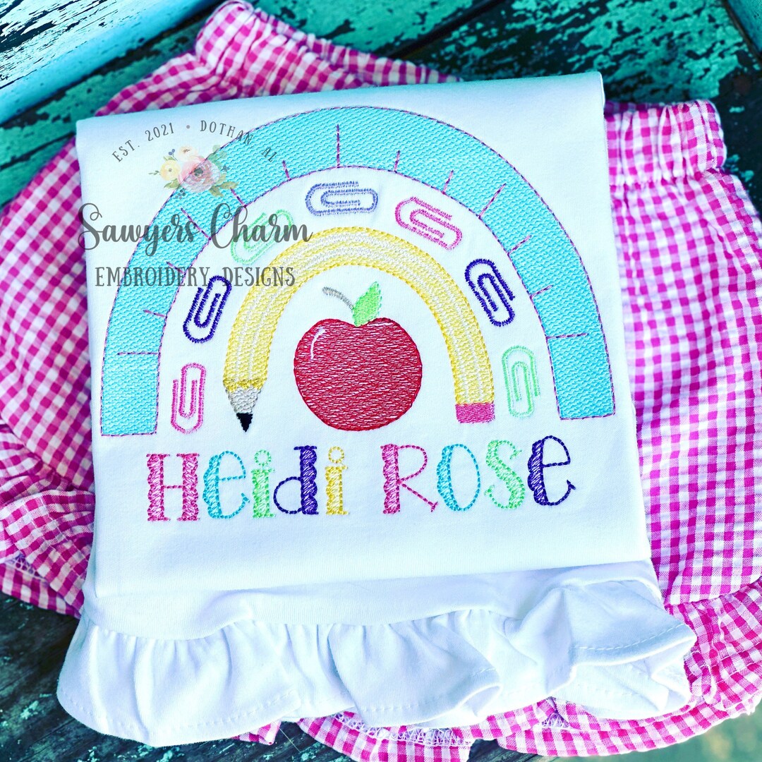 Back to School Rainbow With Pencil, Ruler, Paper Clips, and Apple ...