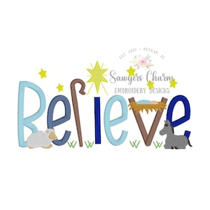 BELIEVE Baby Jesus Nativity, Bethlehem Star, Donkey, Sheep Machine ...