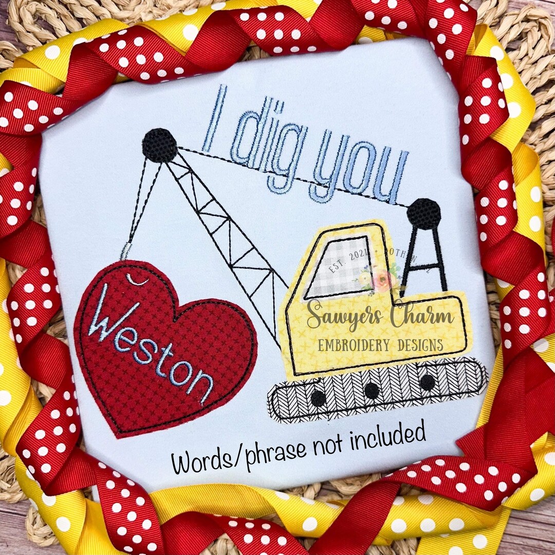 Crane With Heart Bean Stitch Machine Applique Embroidery Design File ...