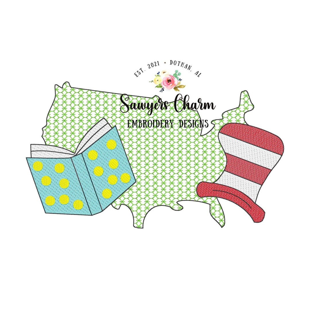Read Across America Sketch Stitch/motif Fill, Machine Embroidery Design ...