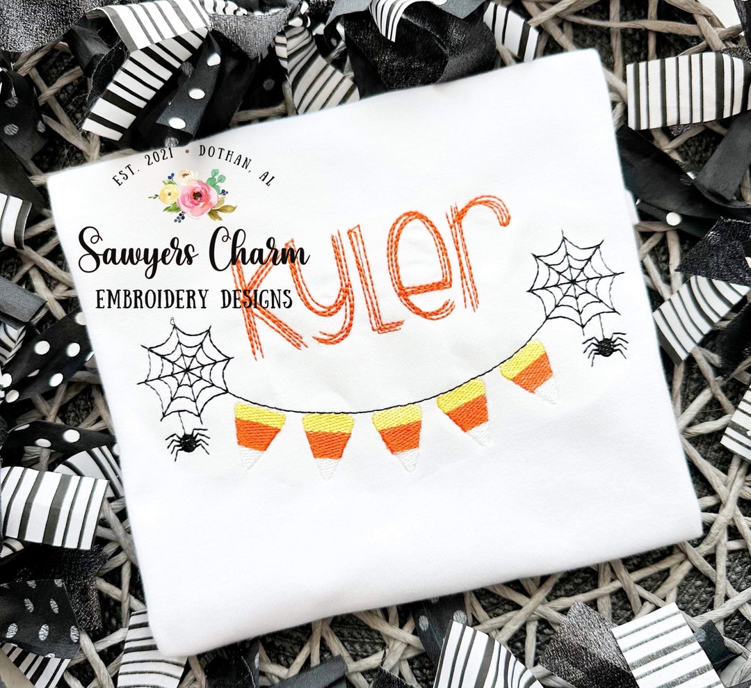Halloween Candy Corn Spider Web Bunting Banner, Sketch Stitch Machine ...