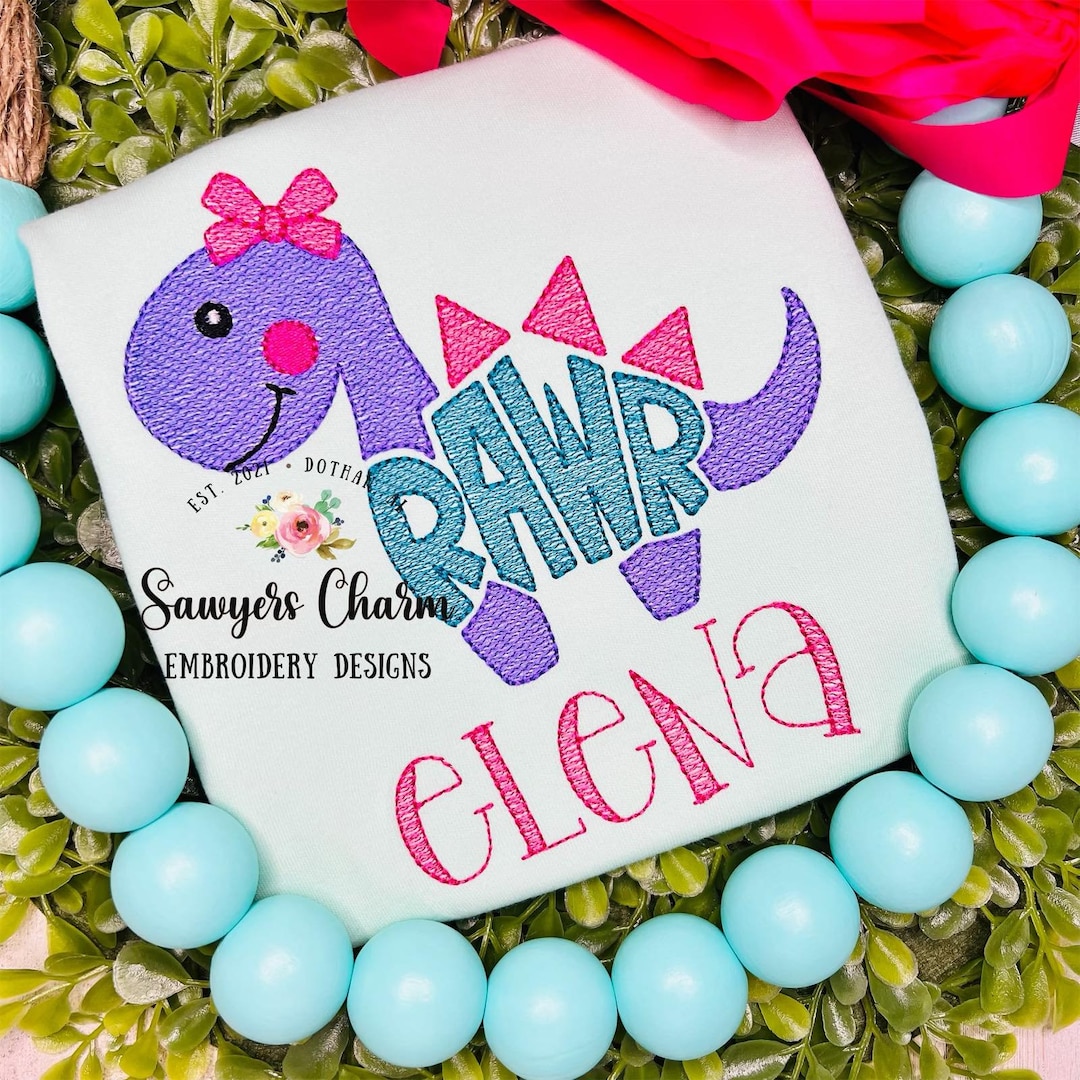 RAWR Dinosaur Sketch Stitch BUNDLE, Machine Embroidery Design, Dino ...