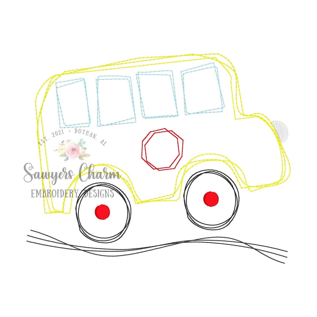 Squiggly School Bus Bean Stitch Machine Embroidery Design, Back to ...