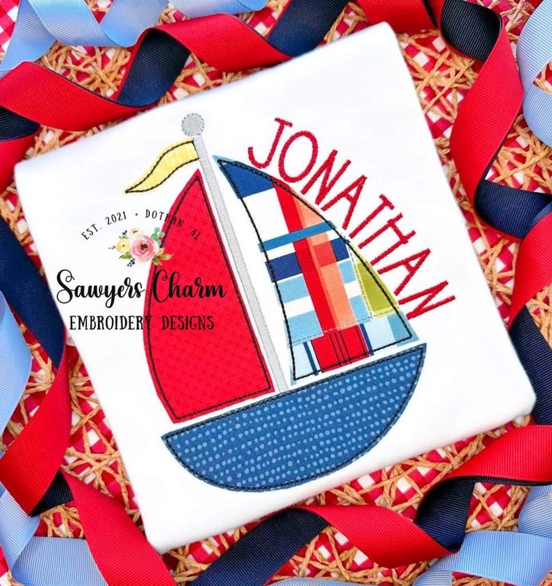 Sailboat Bean Stitch Applique BUNDLE, With & Without Coquette Bow ...