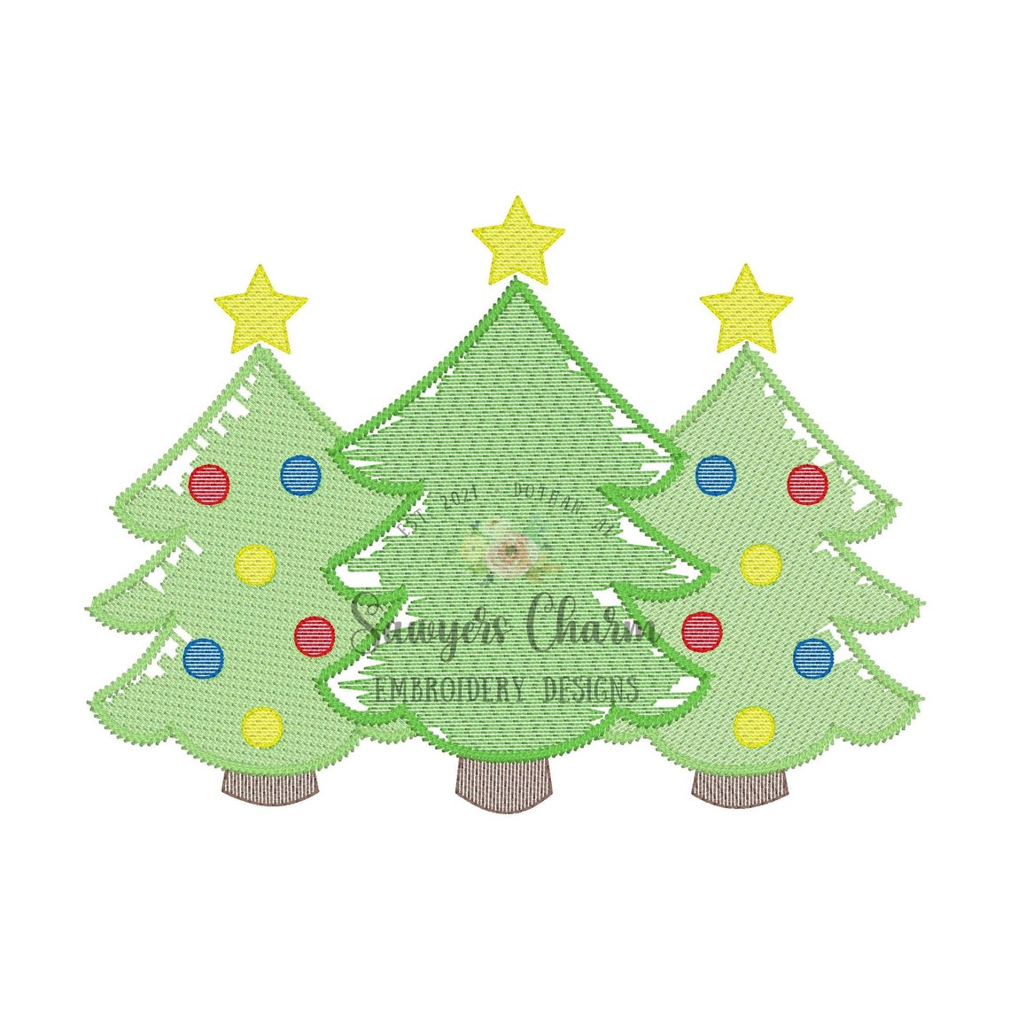 BUNDLE Christmas Tree Trio With Bows & Stars Sketch Stitch - Etsy