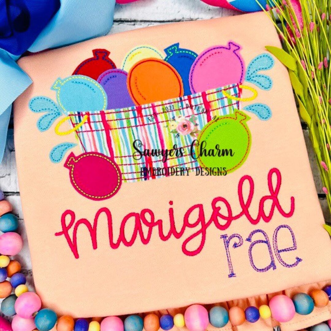 Water Balloons Bucket Bean Stitch Applique, Machine Embroidery Design ...