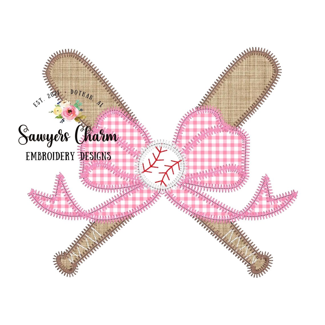 Baseball Bats With Bow Bean & Zig Zag Stitch Applique BUNDLE, Machine ...