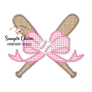 BUNDLE Baseball Bats With Bow Bean & Zig Zag Stitch Machine Embroidery ...