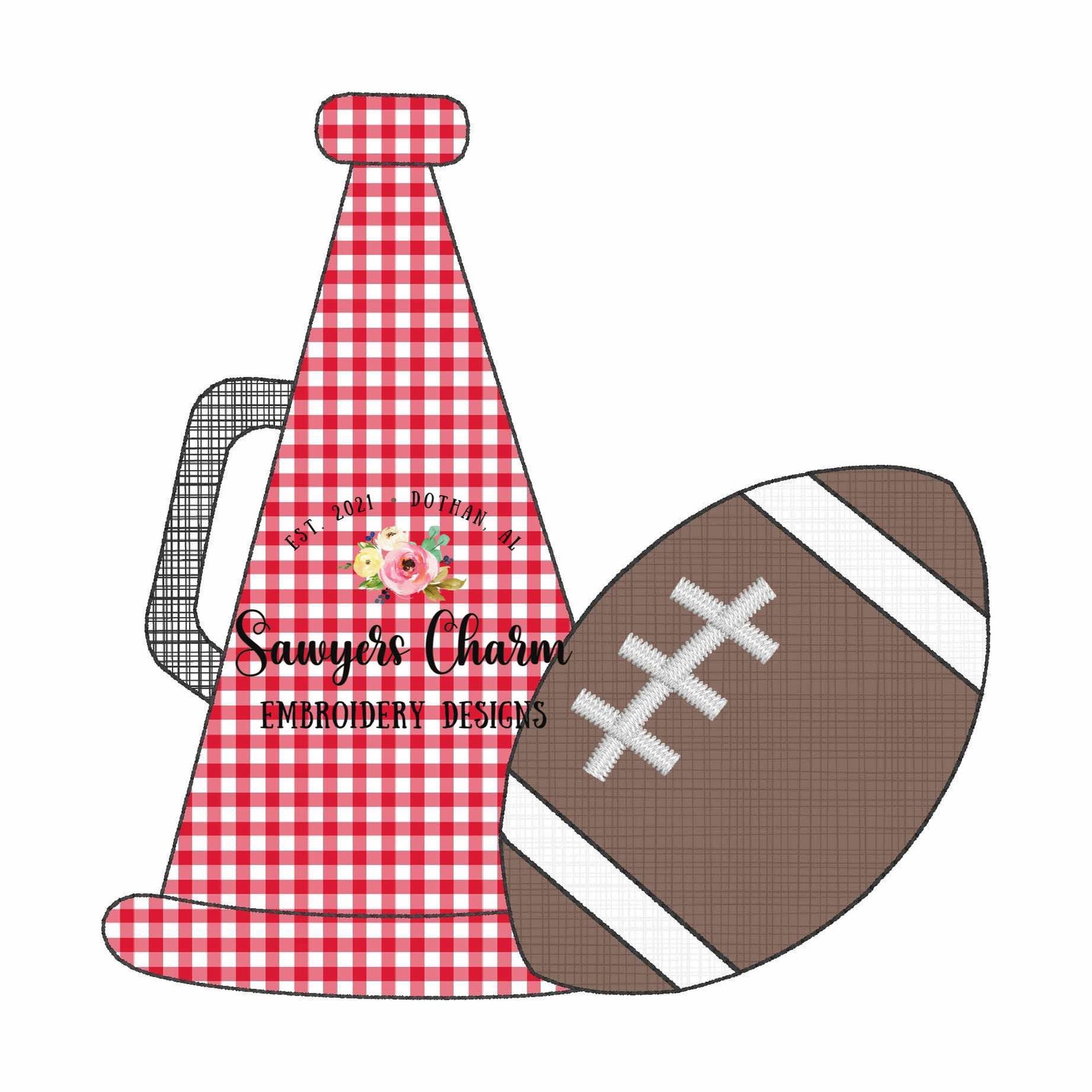 Megaphone Football Bean & Zigzag Stitch Applique, Embroidery Design ...