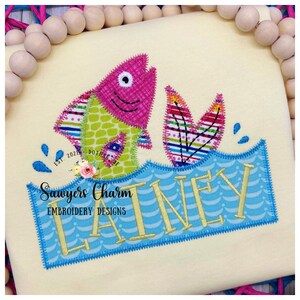 BUNDLE Fish Jumping Out of Water With Name Plate Zig Zag & Bean Stitch ...