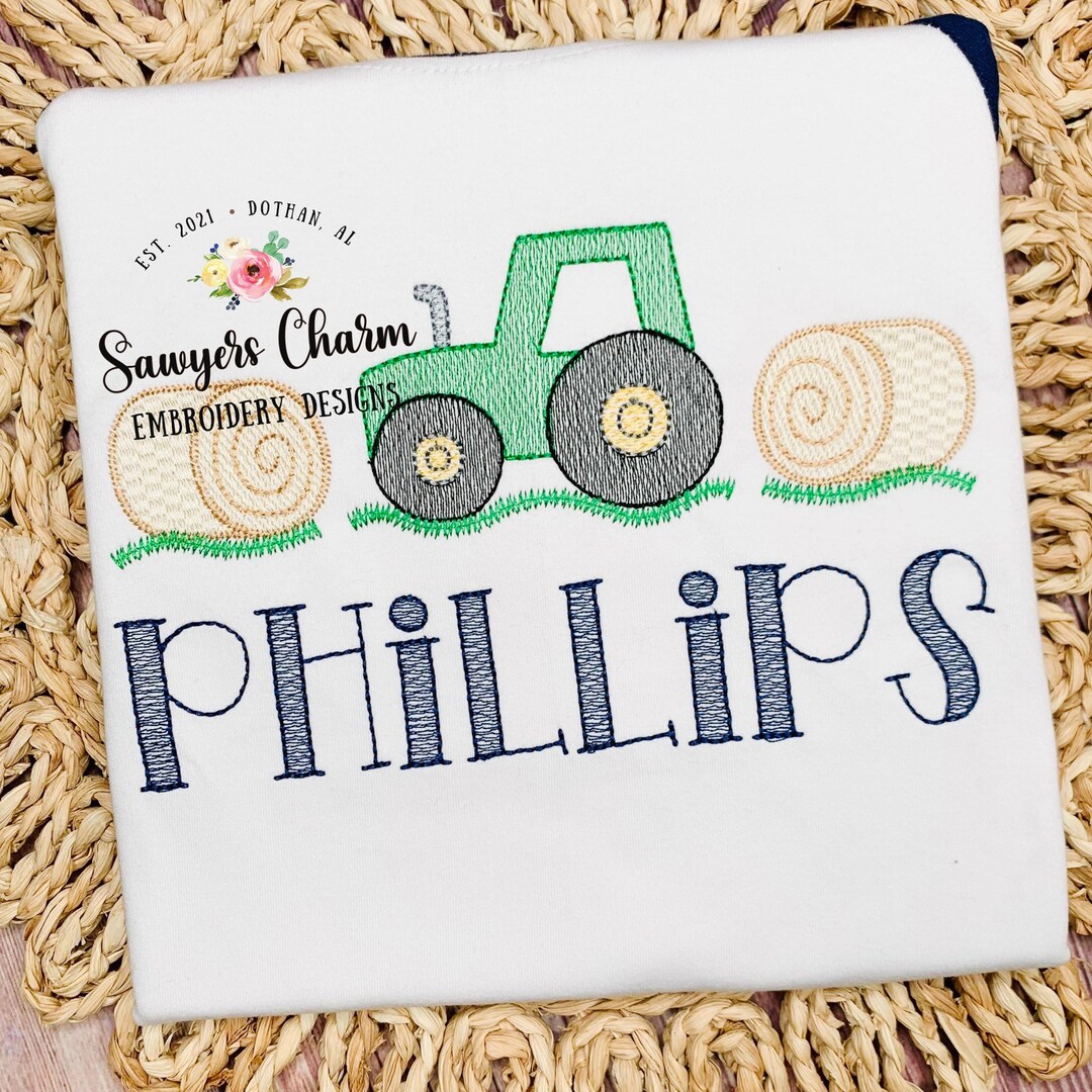 BUNDLE Tractor Hay Bale Trio Sketch Stitch Machine Embroidery Design ...