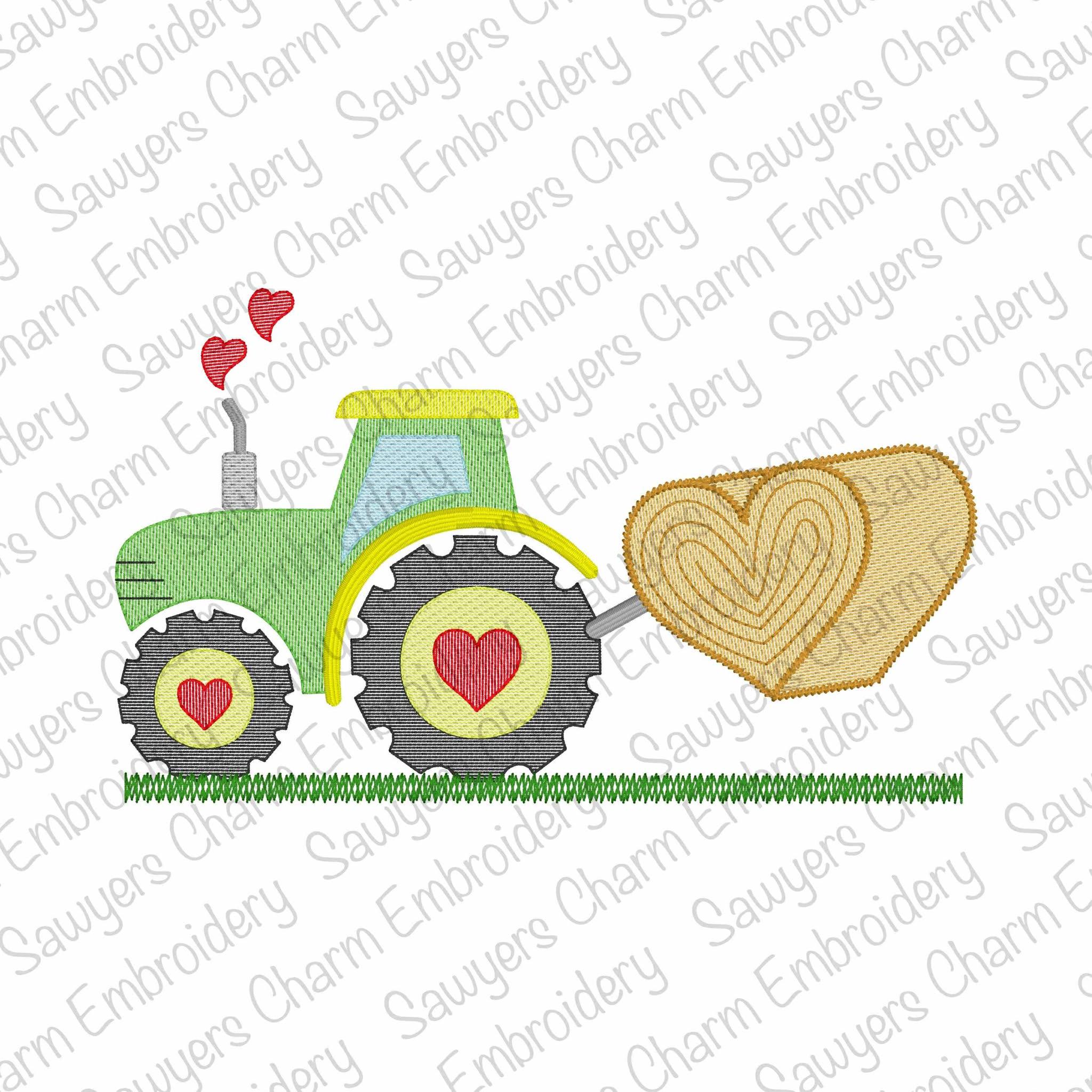 Valentine's Day Tractor With Heart Haybale, Heart Smoke Sketch Stitch ...