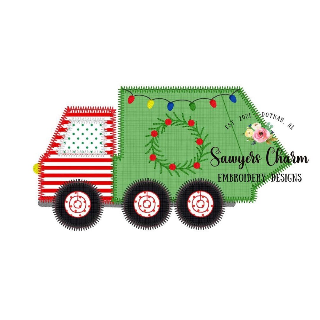 Christmas Lights Garbage Truck Zigzag With Bean Stitch Details Machine ...