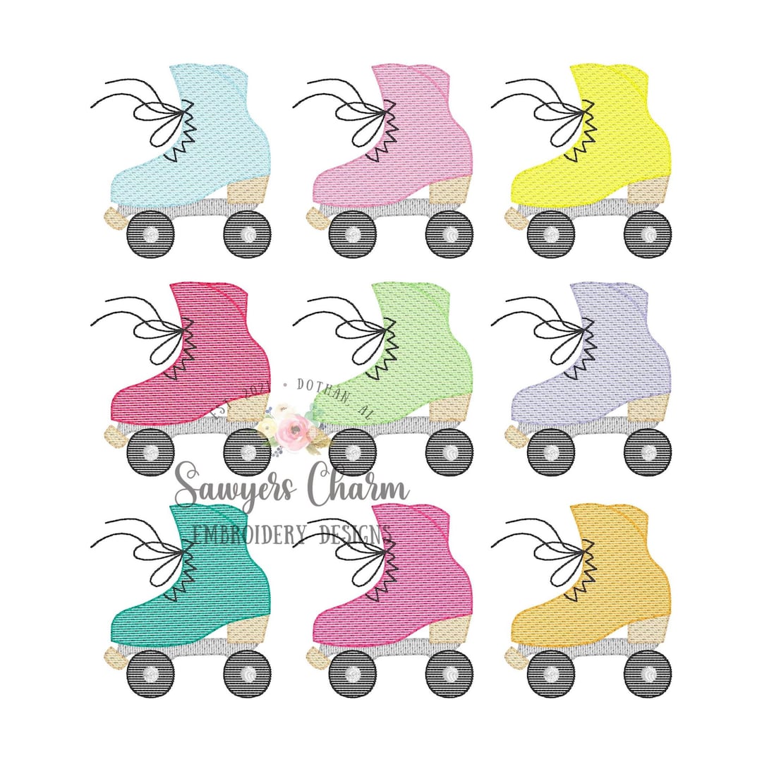 Retro Roller Skates Row Sketch Stitch Machine Embroidery Design File ...