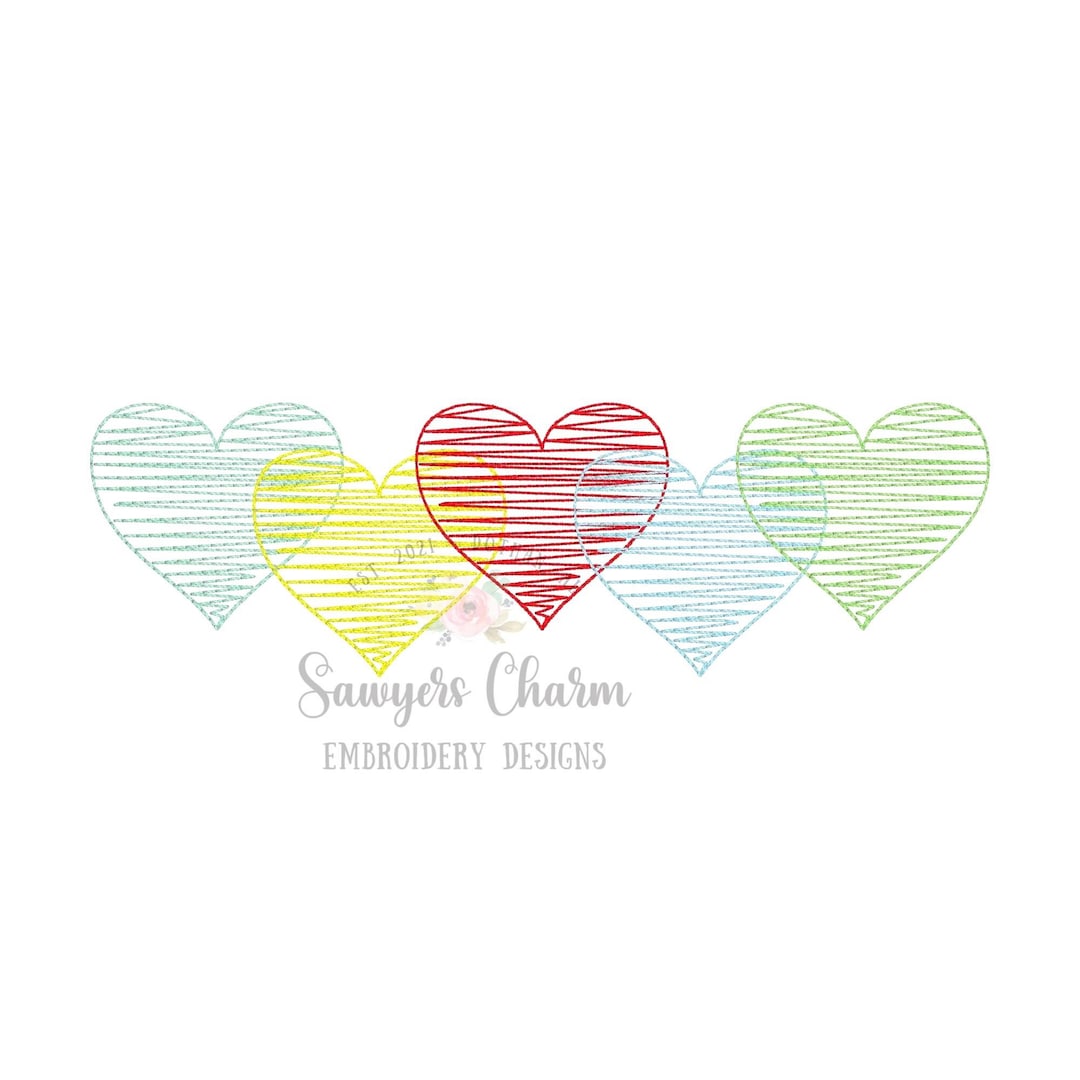 Overlapping Squiggly Hearts Bean Stitch Machine Embroidery Design File ...