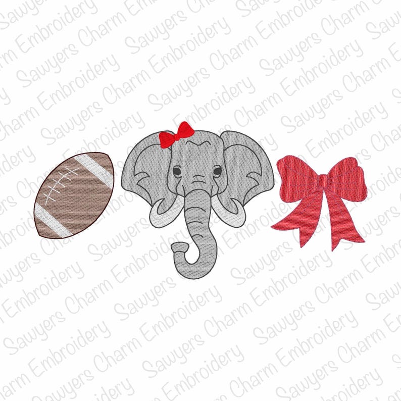 Football Elephant Coquette Bow Sketch Stitch Trio, Machine Embroidery ...
