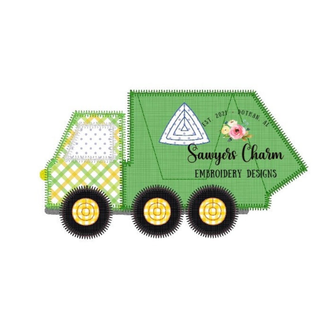 Garbage Truck Zigzag Stitch Machine Applique Embroidery File, Vintage ...