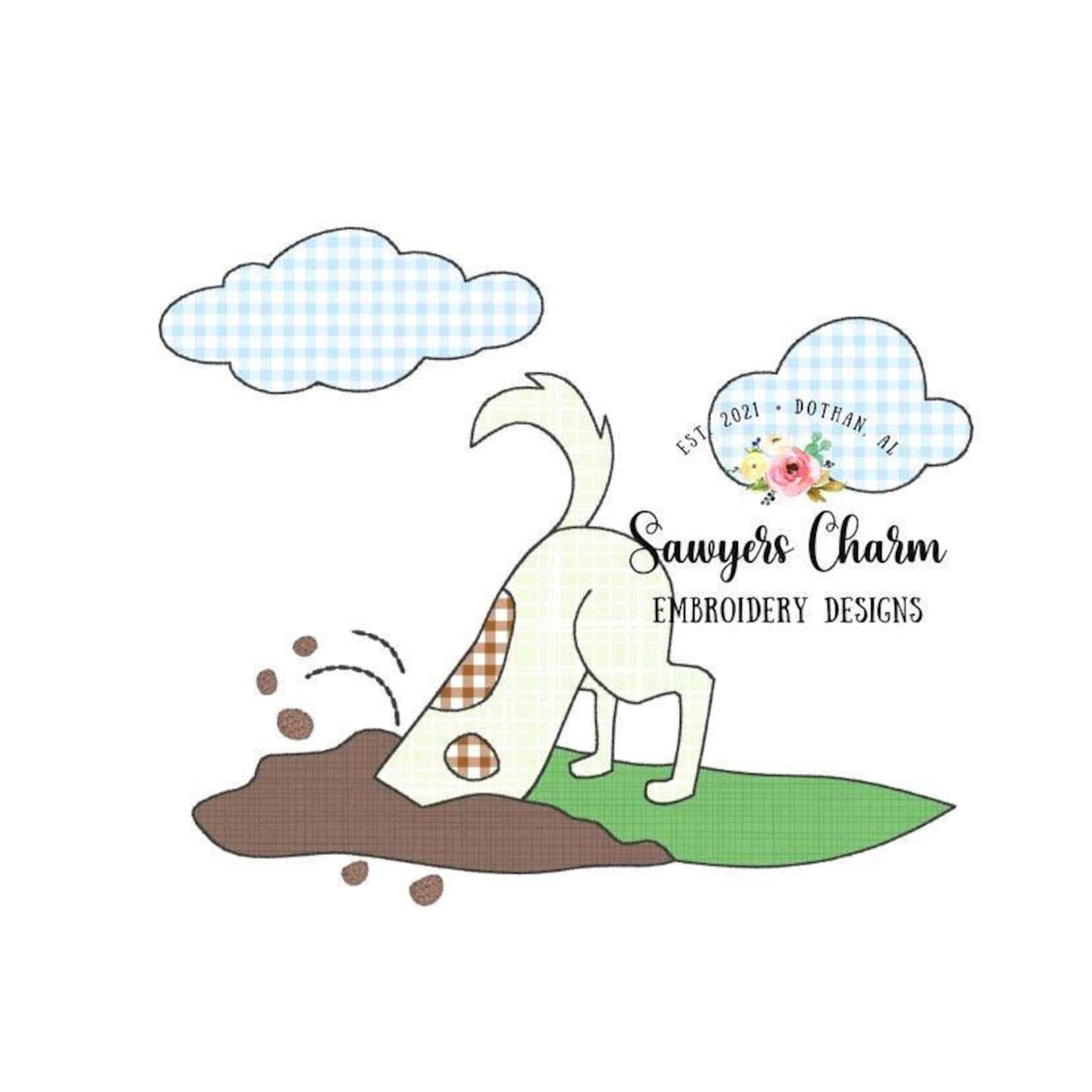BUNDLE Puppy Dog Digging in Dirt/grass With & Without Bow, Bean Stitch ...
