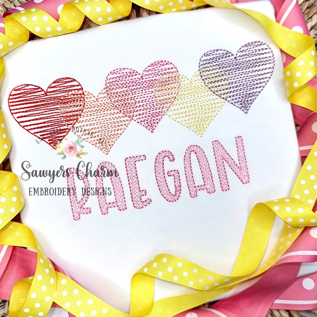 Overlapping Squiggly Hearts Bean Stitch Machine Embroidery Design File ...