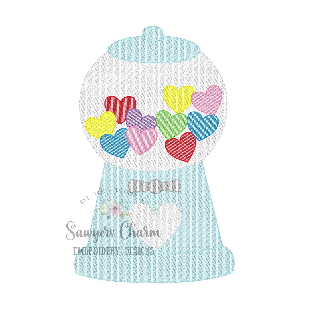 Heart Gumball Machine Sketch Stitch Embroidery Design File, Valentine's ...