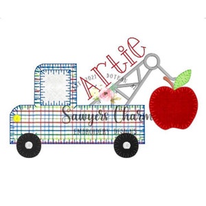 Back to School, Apple Tow Truck Machine Applique Design Embroidery File ...