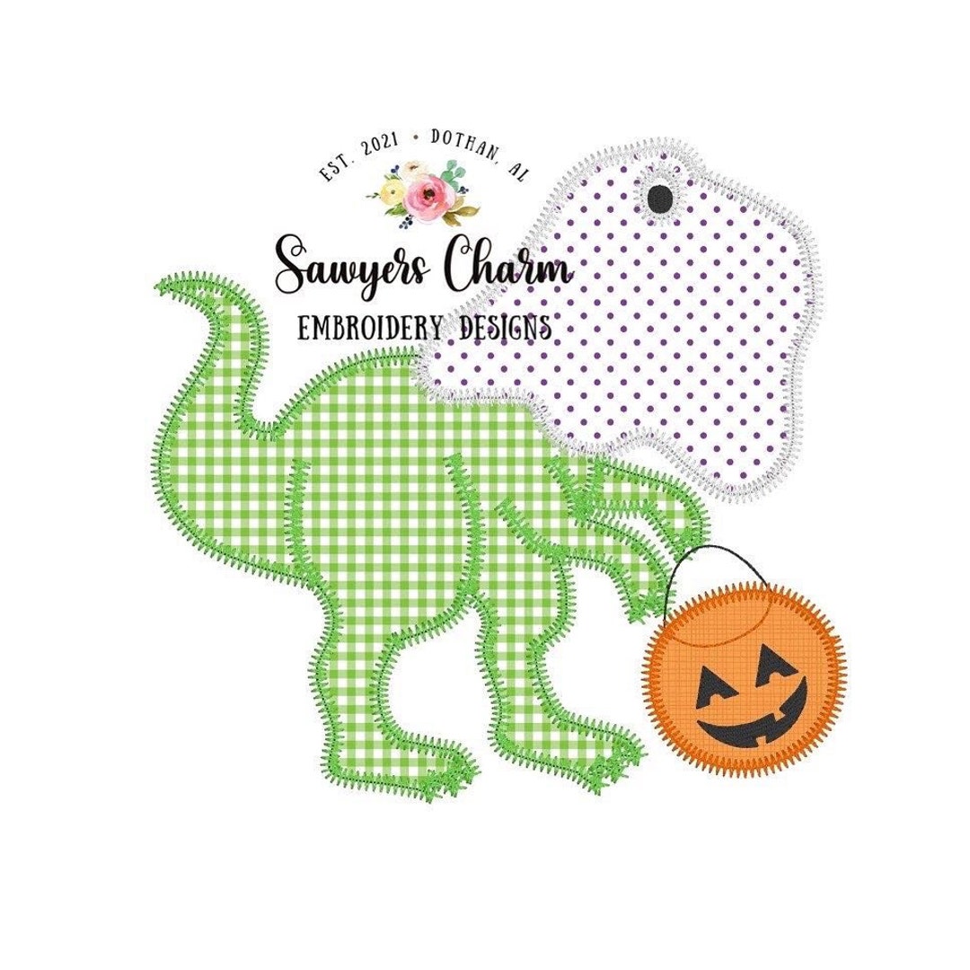 T-rex Ghost Trick or Treating Zigzag Stitch Applique, Machine ...