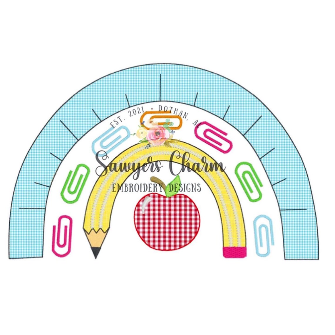 BUNDLE Back to School Rainbow Pencil, Ruler, Paper Clips, Apple/heart ...