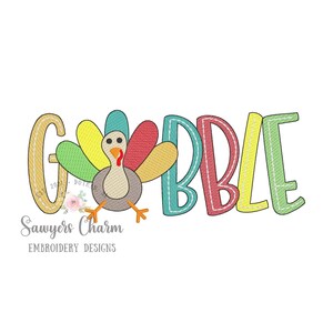 GOBBLE Turkey Sketch Stitch Machine Embroidery Design File, Fall ...