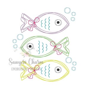 BUNDLE Squiggly Fish in Water With Bubbles Trio With/without Bows, Bean Stitch Machine ...